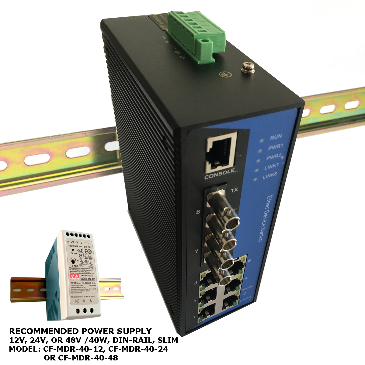 8-Port Managed Ethernet Switch / Redundant-Ring Fiber Optic Converter ...