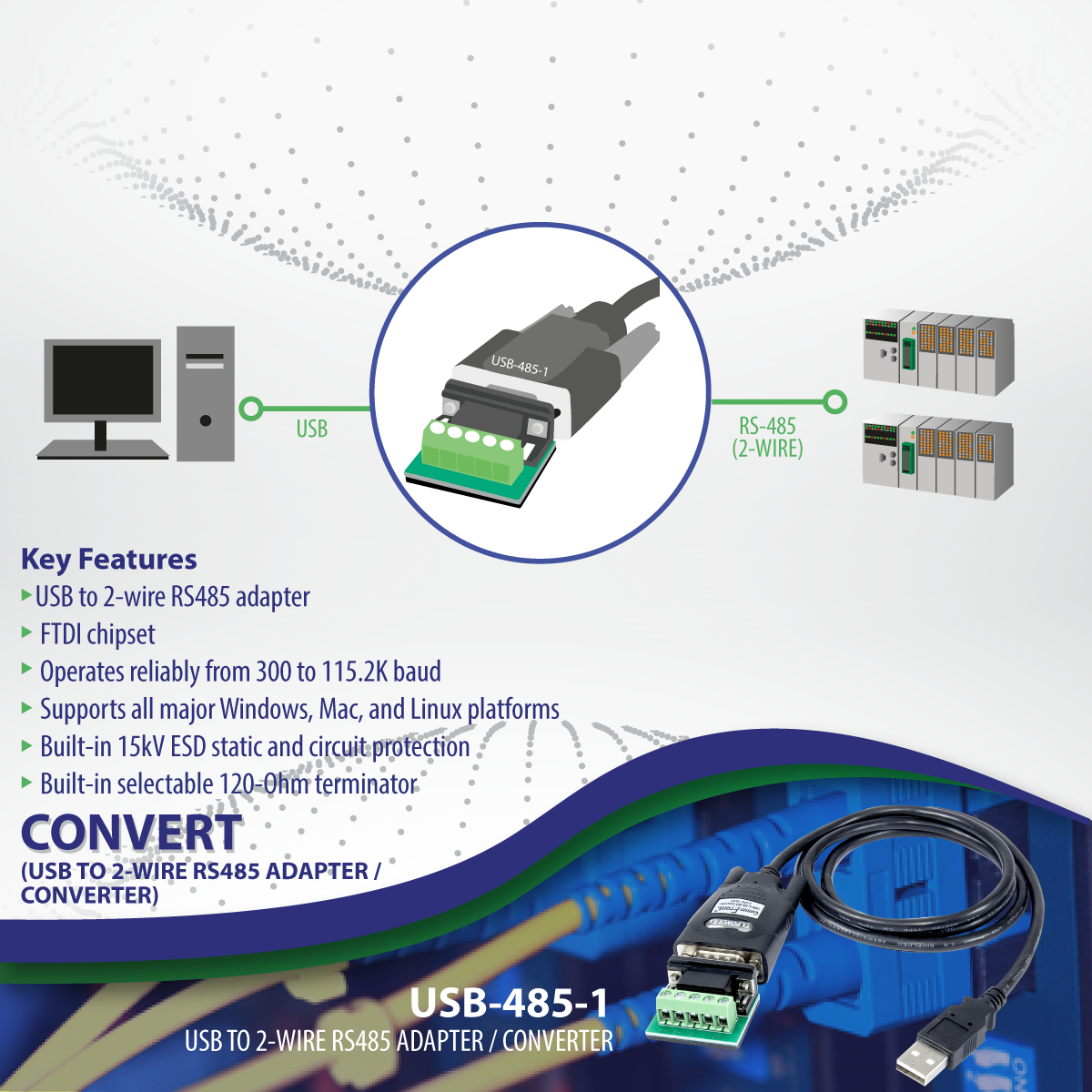 USB to 2-Wire RS485 Adapter / Converter – CommFront